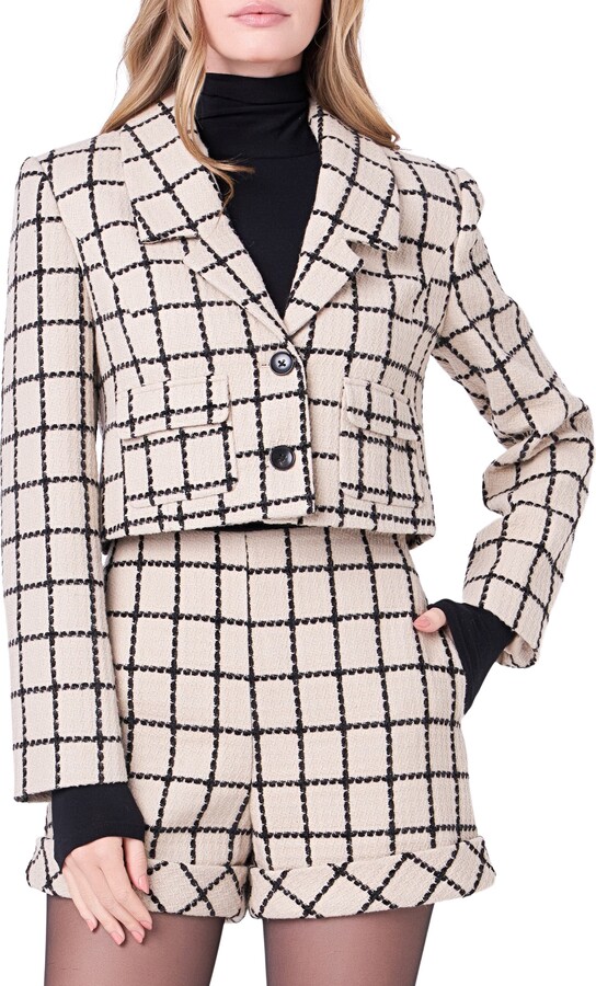 ENGLISH FACTORY Windowpane Check Crop Tweed Jacket - ShopStyle