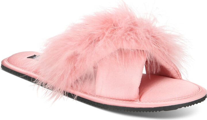 INC International Concepts Women's Satin Marabou Slide Slippers ...