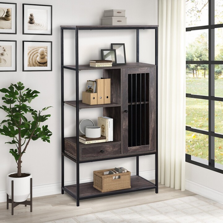 EDWINRAY Home Office Bookcase and Bookshelf 5 Tier Display Shelf with ...