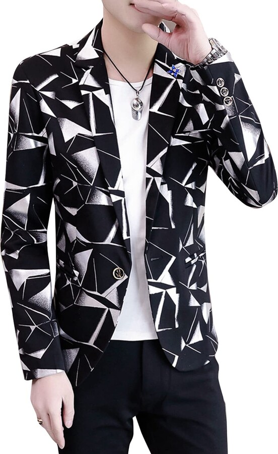 Dawwoti Blazers for Men Geometric Patterns Print Suit Jackets One ...
