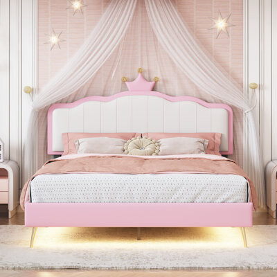 buthreing Full Size Upholstered Princess Bed With Crown Headboard,Full ...