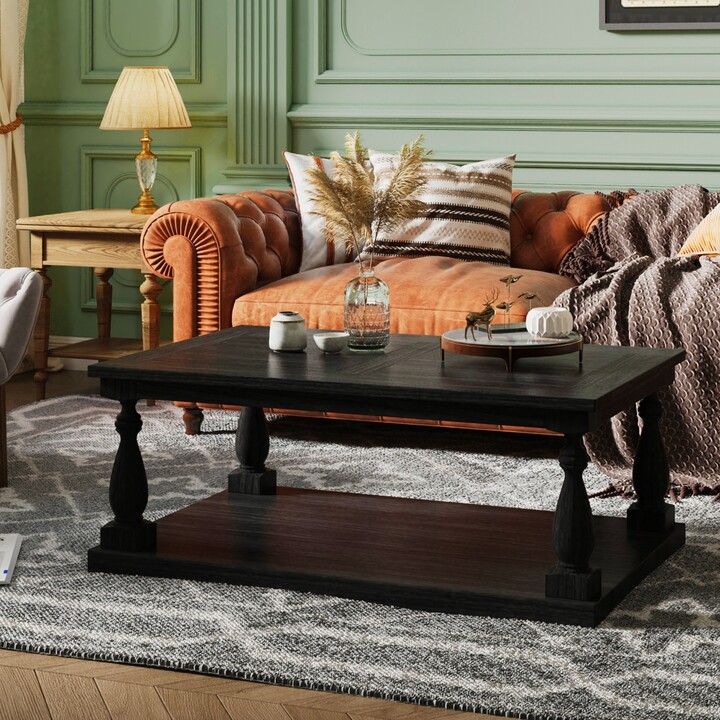 Rustic Floor Shelf Coffee Table with Storage - ShopStyle