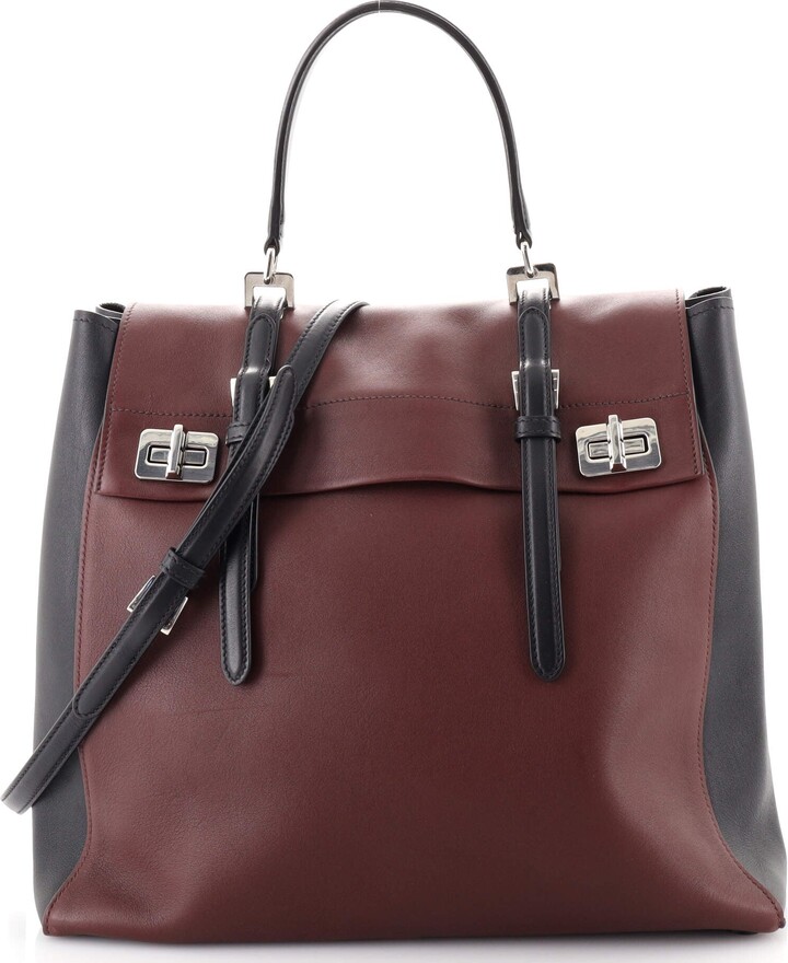 Prada Half Flap Double Turn Lock Satchel Lux Calf North South - ShopStyle