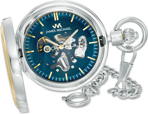 Zales Men's James Michael Two-Tone Pocket Watch with Blue Skeleton Dial ...