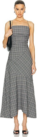 Ganni Check Mix Ruched Long Slip Dress in Grey - ShopStyle
