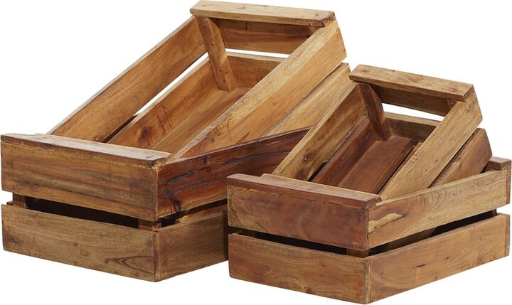 Peyton Lane Set Of 4 Farmhouse Rectangle Brown Wood Storage Basket With ...