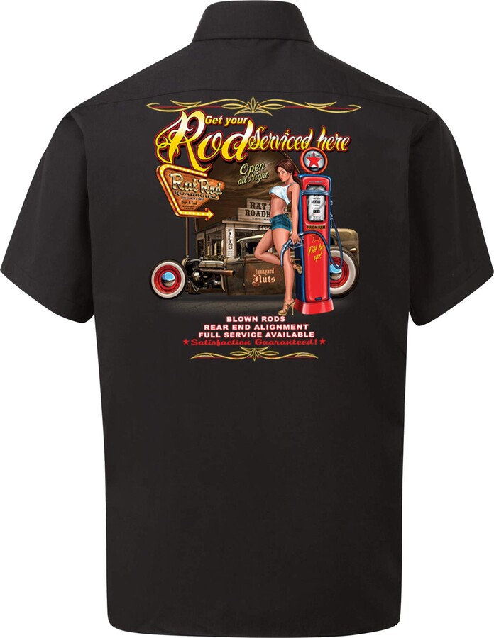 Velocitee Speed Shop Mens Mechanic Garage Work Shirt Get Your Rod ...