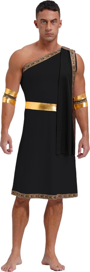 Kaerm Men's Ancient Greek Costume One Shoulder Toga Roman Senator Tunic ...