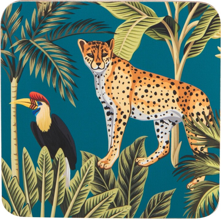Beau & Elliot Set of 4 Teal Madagascar Cheetah Coasters Teal (Blue ...
