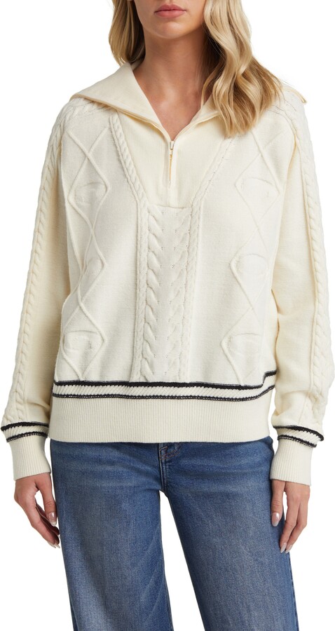 Vigoss Quarter Zip Cable Stitch Sweater - ShopStyle