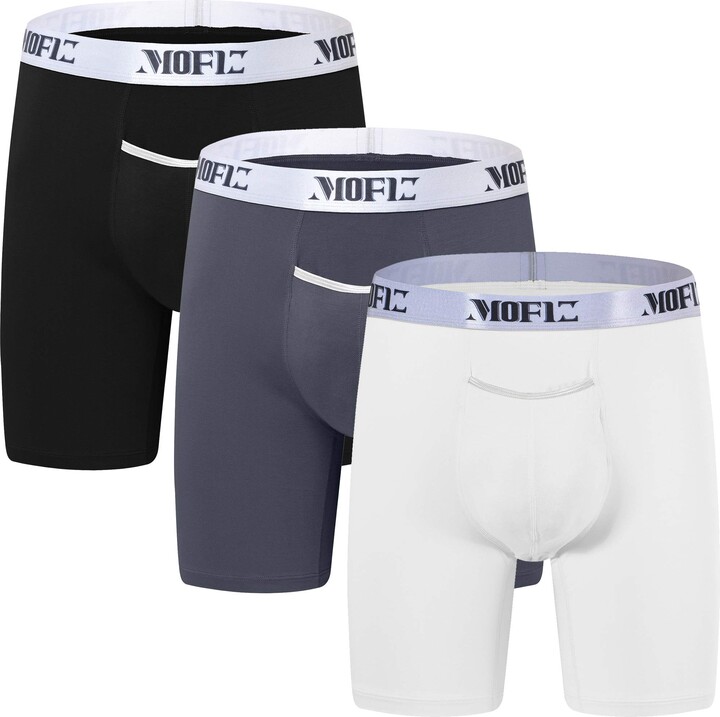 MoFiz Men's Boxer Briefs Underwear Bamboo Long Leg Boxers 3 Pack ...
