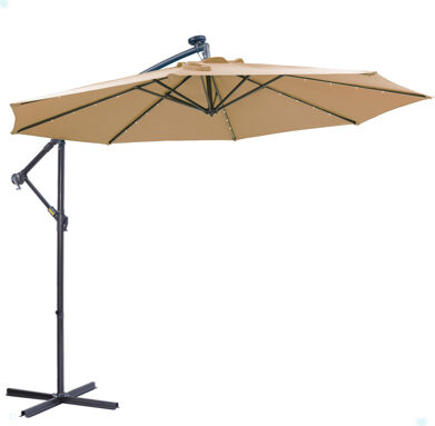 Arlmont & Co. Tremica Solar LED Patio Outdoor Umbrella Hanging Cantilever Umbrella Offset ...
