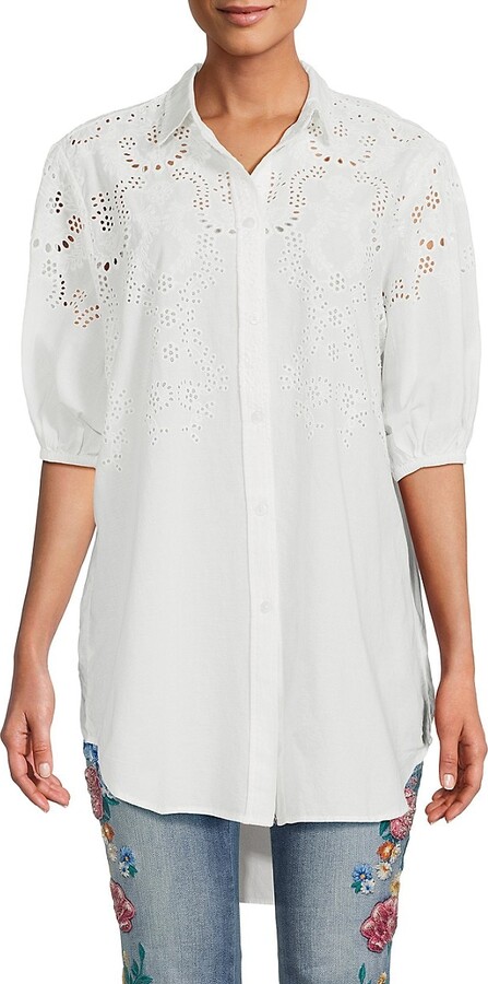 7 For All Mankind Cotton Eyelet Tunic - ShopStyle Tops