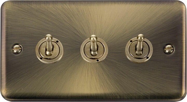 SE Home Curved Antique Brass 3 Gang 2 Way 10AX Toggle Light Switch ...