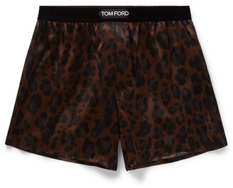 Tom Ford Velvet-Trimmed Leopard-Print Stretch-Silk Satin Boxer Shorts ...