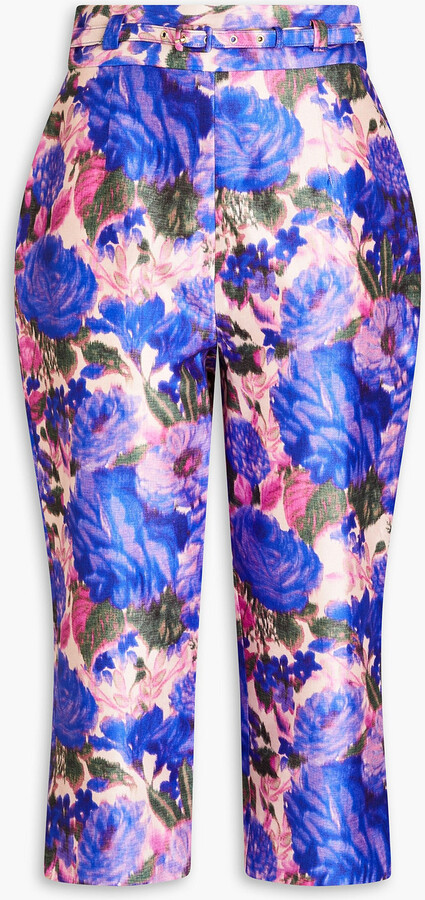 Zimmermann Belted copped floral-print silk-satin tapered pants - ShopStyle