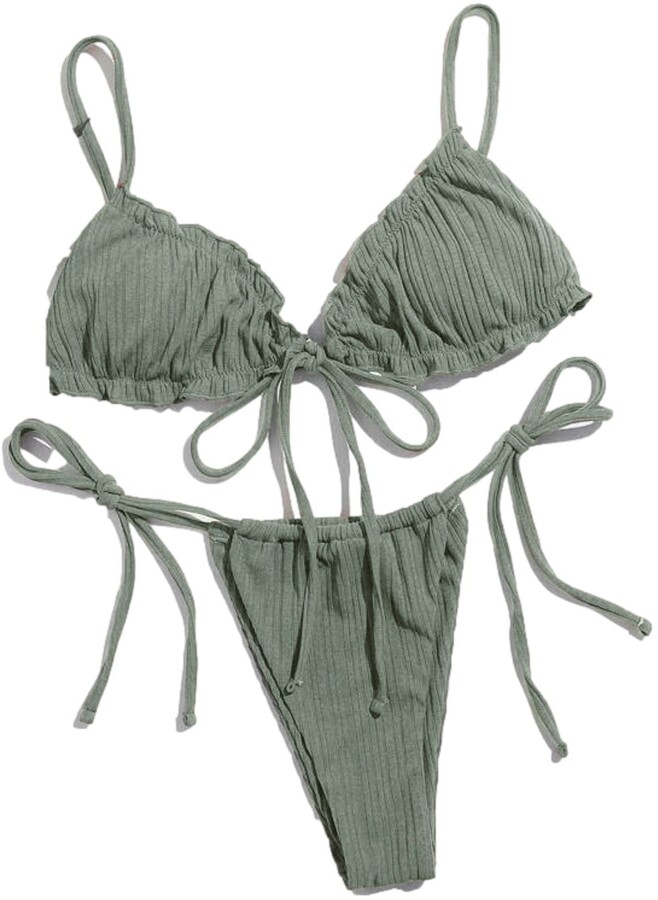 Lilosy Sexy Ribbed Padded String Thong Brazilian Bikini Swimsuit Set ...