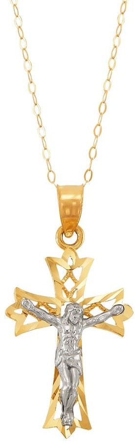 Finecraft Child's Small Two-Tone Crucifix Cross Necklace in 14K Gold ...