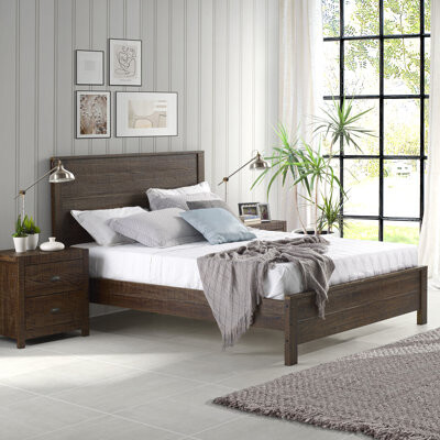 Union Rustic Albany Solid Wood Bed Frame with Headboard, Heavy Duty ...