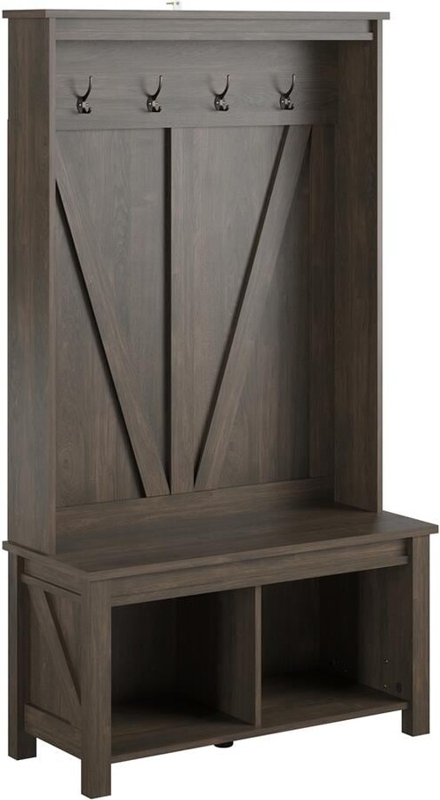 Redvale Solid Mahogany Wood Grey Hall Tree Bench With Storage | atelier ...