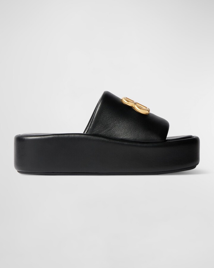 Balenciaga Rise Chunky Leather BB Slide Sandals - ShopStyle