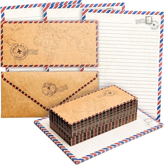 Pipilo Press 96 Pack Vintage-Style Airmail Stationery Set (48 Lined ...