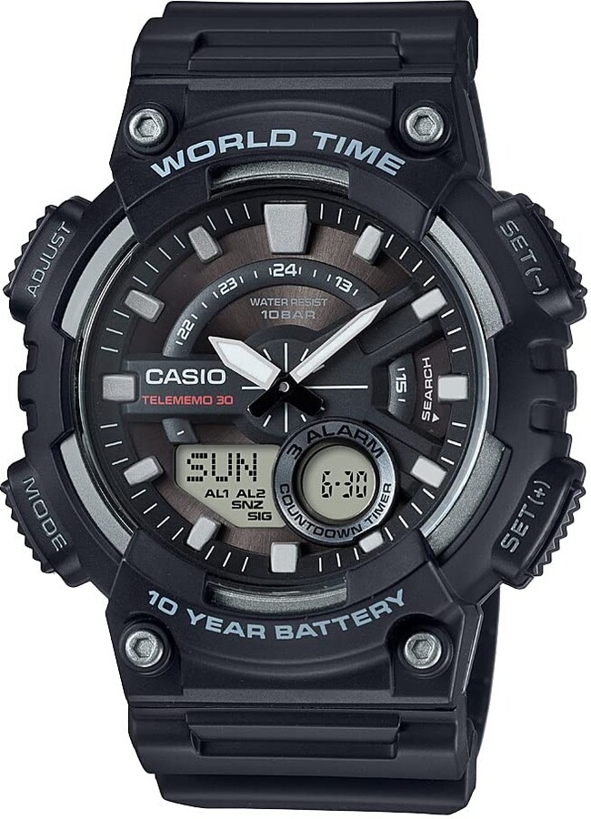 Casio AEQ110BW Series | Men’s Analog-Digital Watch | Black/Black | 100M ...