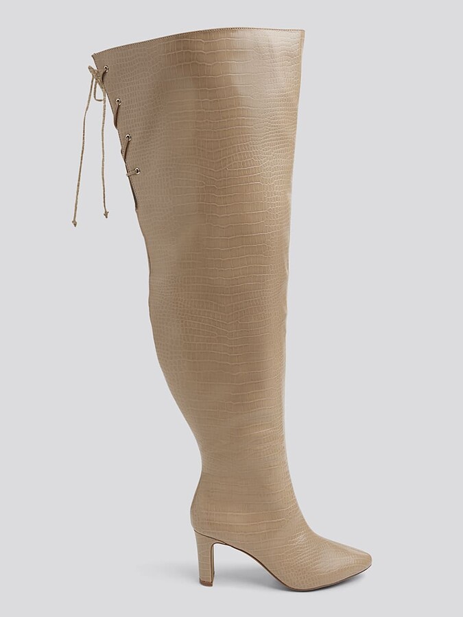 Fashion to Figure Wide Width Timsah Croc Texture Thigh-High Boots ...