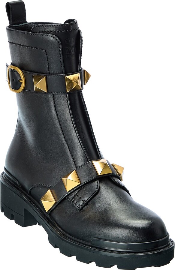 Valentino Roman Stud Leather Combat Boot - ShopStyle