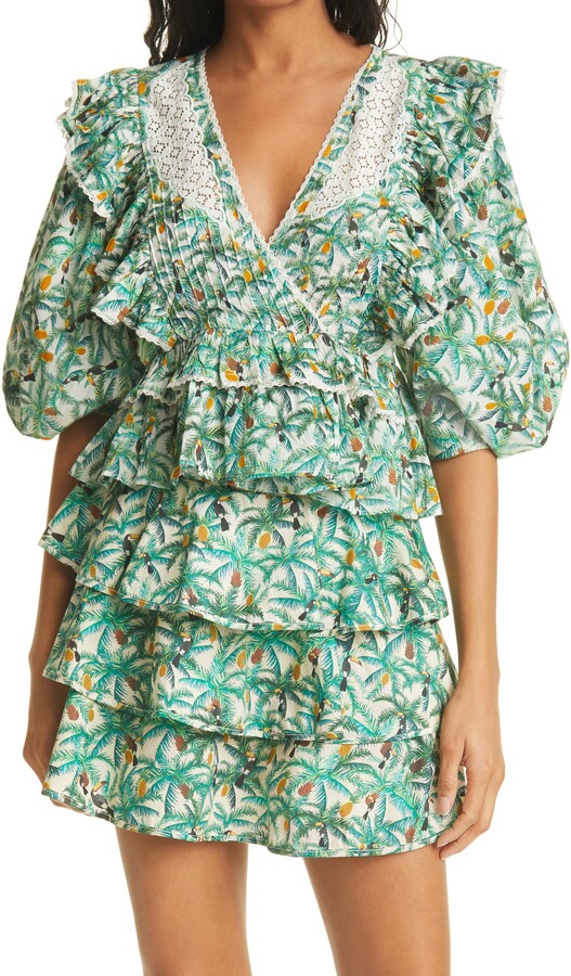 Farm Rio Tiny Toucans Ruffle Wrap Peplum Top - ShopStyle