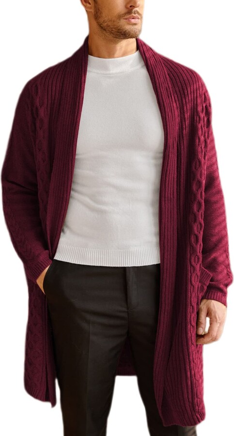 COOFANDY Men's Ruffle Knitted Cardigan Heavy Shawl Collar Pullover ...