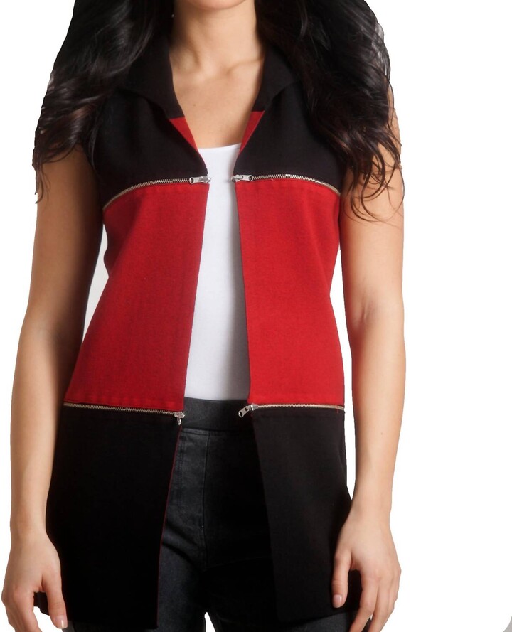 Angel Apparel Double Zip Reversible Long Vest In Blackred - ShopStyle