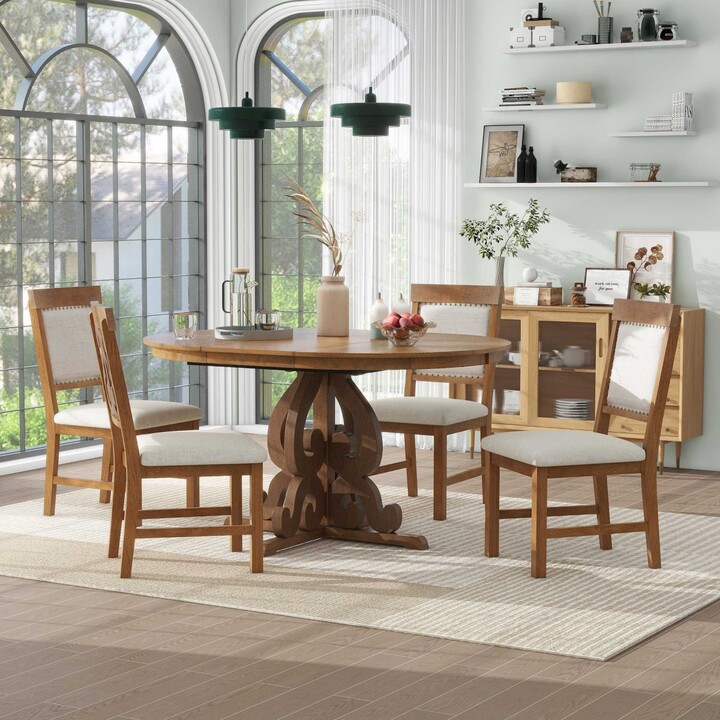 Simplie Fun Retro 5-Piece Dining Set with Extendable Table & 4 Chairs ...