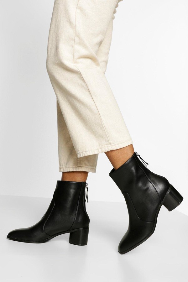 boohoo Low Block Heel Zip Back Boot - ShopStyle
