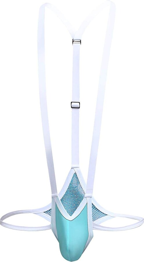 JFAN Men's Sheer Mesh Mankini Suspender Wrestling Singlet Bodysuit ...