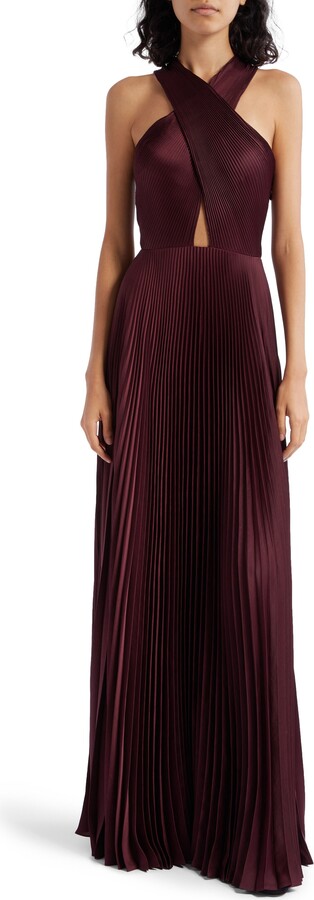 A.L.C. Athena Pleated Crossover Cutout Satin Maxi Dress - ShopStyle