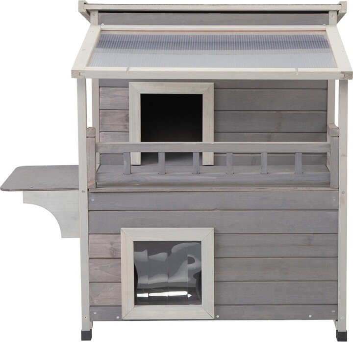 Phoebecat Double Story Outdoor Cat House with Sun Panels and Balcony ...