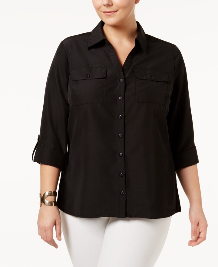 NY Collection Plus Size Utility Blouse - ShopStyle Tops