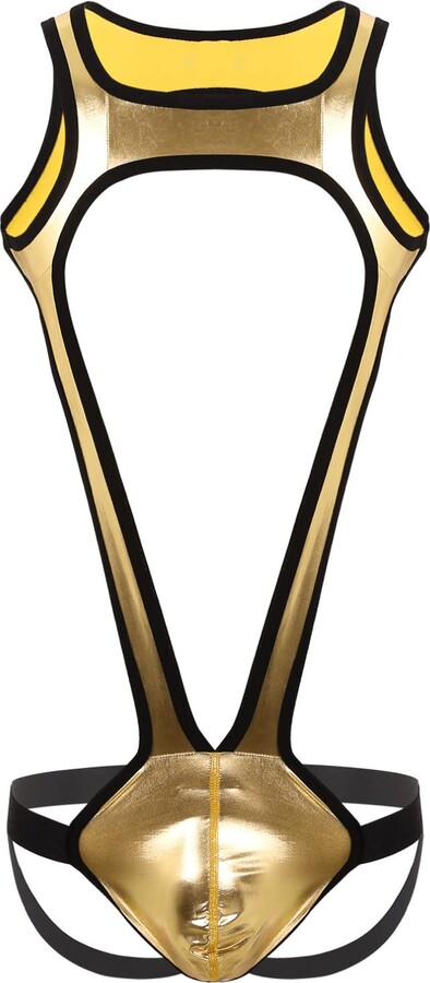 Yhong Men Shiny Metallic Bulge Pouch Jockstrap Thong Underwear Wrestling Singlet Leotard ...