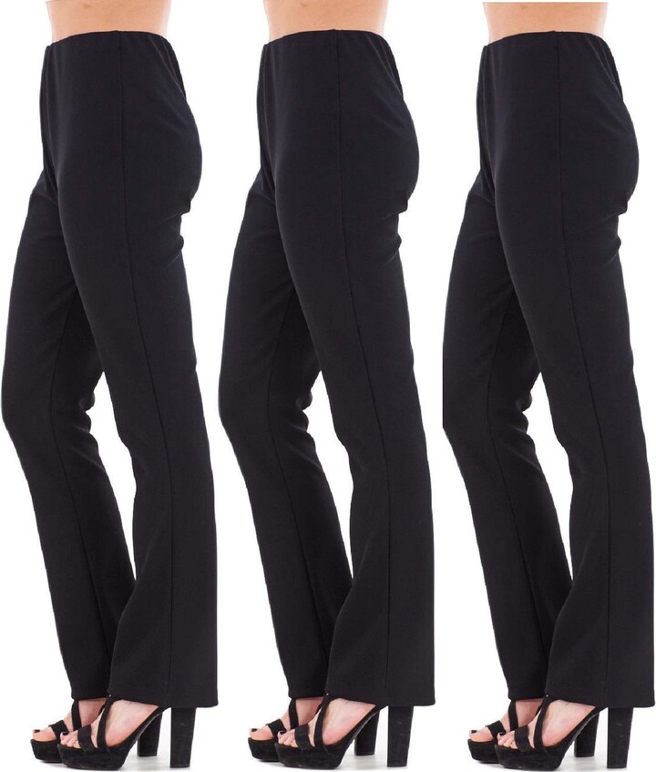IDEAL ONLINE Ladies (Pack of 3) Stretch Bootleg Trousers Ribbed Women ...