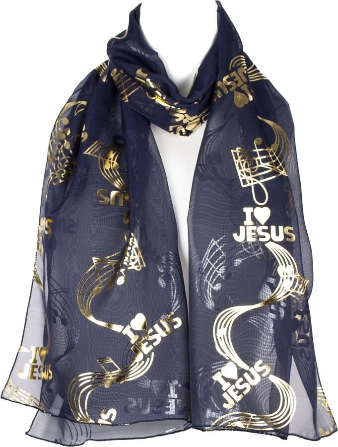 Hat To Socks I Love Jesus Musical Notes Gospel Chiffon Scarf Sheer ...