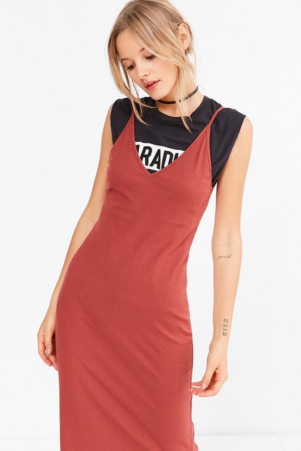 Sparkle & Fade Ribbed Knit Bodycon Midi Slip Dress - ShopStyle