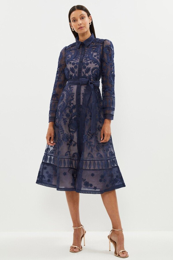 Premium Embroidered Organza Shirt Dress - ShopStyle