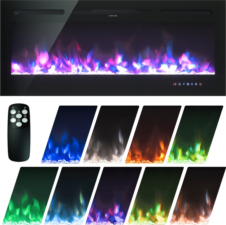 Recessed Electric Fireplace Wall Mounted Heater with Multicolor Flame ...