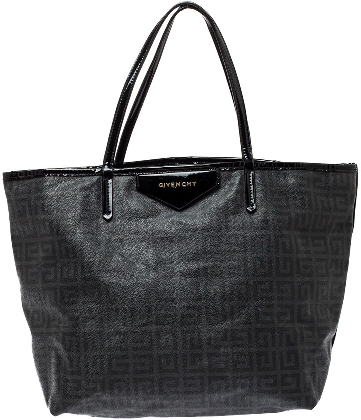 Givenchy Dark Grey/Black Coated Canvas Logo Print Antigona Shopper Tote ...