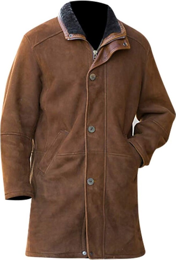 LP-FACON Men's Robert Taylor Sheriff Long Mire Suede Leather Light Brown Jacket Trench Coat ...