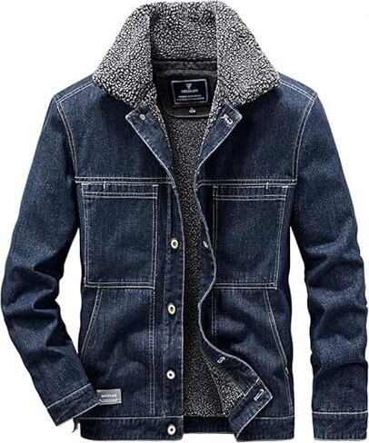 babao Men's Fleece Denim Jacket Mens Sherpa Lined Jean Jacket Plus Size ...