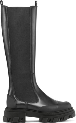 Ganni Leather knee-high boots - ShopStyle