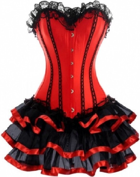 Corsetsnmore Red Satin Black Tutu Skirt Gothic Burlesque Moulin Rouge ...