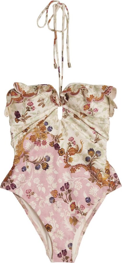 Zimmermann One Piece Swimsuit Laurel Wire Frill Halter Shopstyle